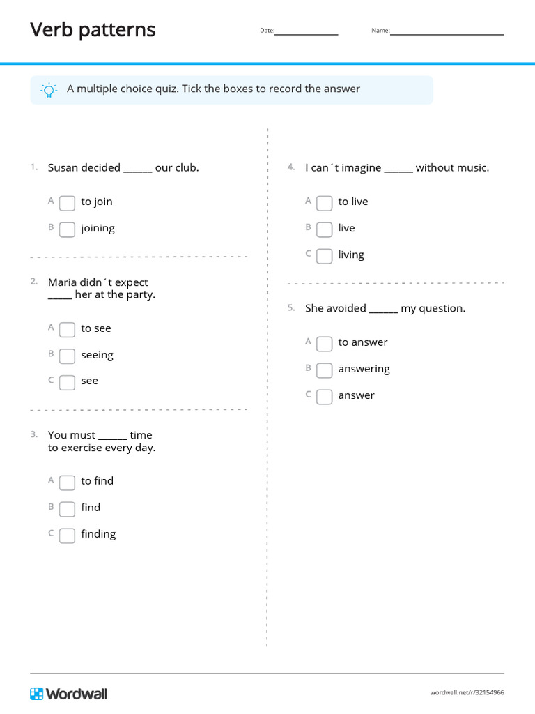 Verb Patterns Quiz | PDF
