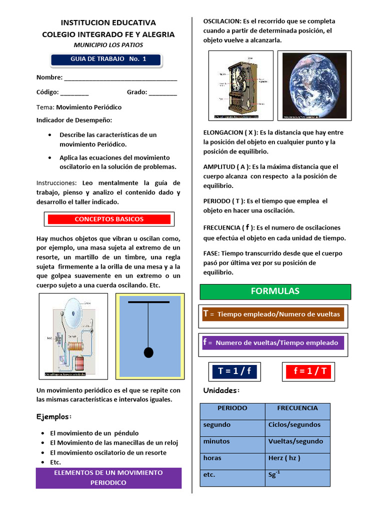 Guia de Trabajo Fisica 11 No. 1 Movimiento Periodico | PDF | Oscilación ...