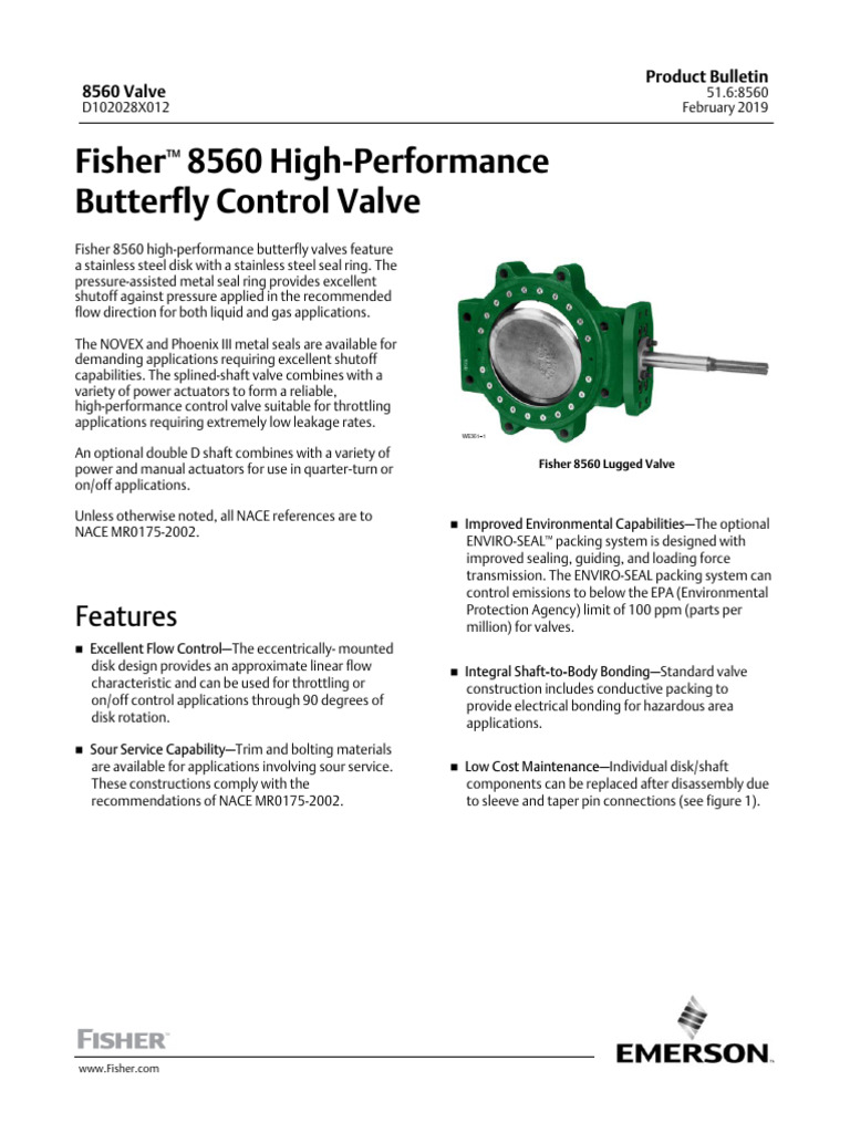 Product Bulletin Fisher 8560 High Performance Butterfly Control Valve ...