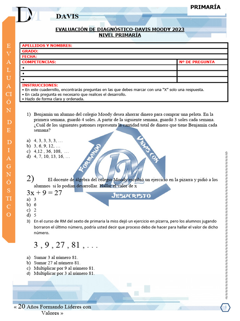 EVALUACIÓN DIAGNÓSTICA - 6to de Primaria | PDF