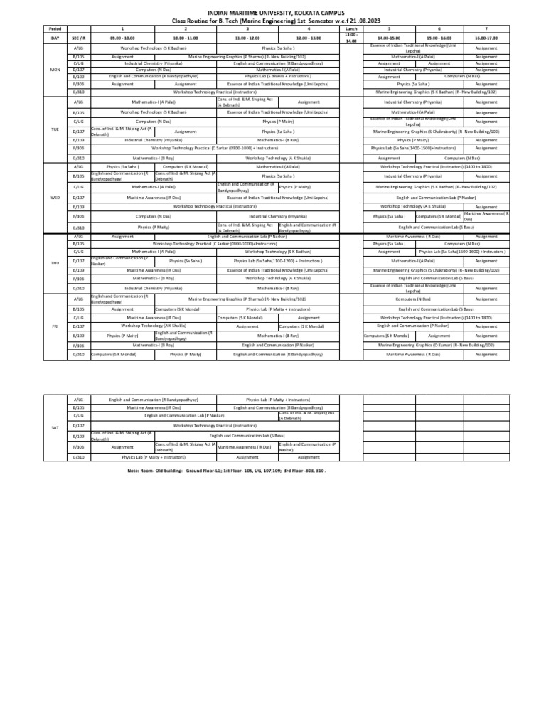 IMU-KC-B Tech Time Table For 1st Sem W.E.F 21.08.2023 | PDF | Nature ...