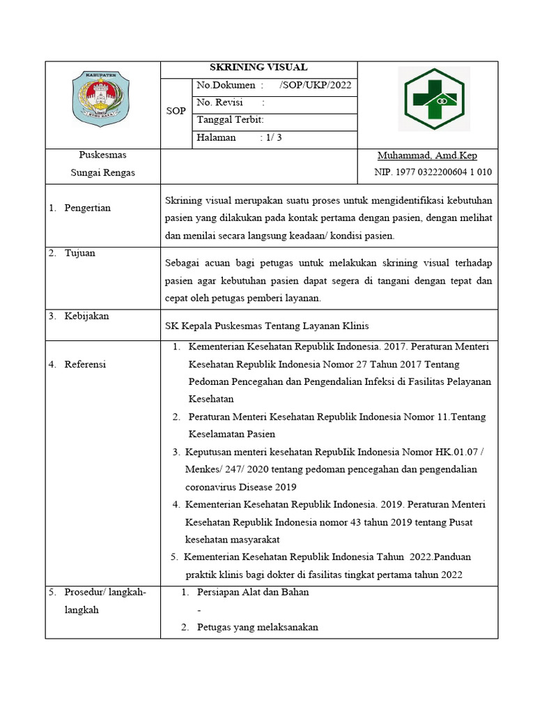 Prosedur Skrining Visual di Puskesmas | PDF | Kesehatan Holistik ...