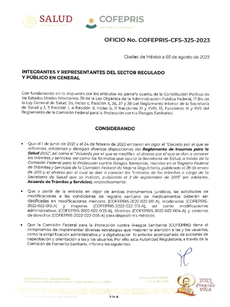 OFICIO-COFEPRIS-CFS-325-2023 1 1 .PDF 1 | PDF