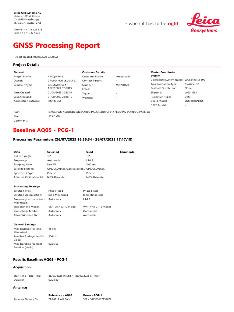 GNSS Processing Report: Baseline AQ05 - PCG-1 | PDF | Global Positioning System | Wireless
