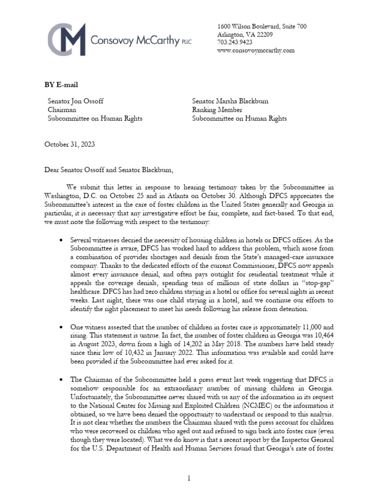 2023.10.31 Ga Dhs Letter | PDF | Foster Care | Justice