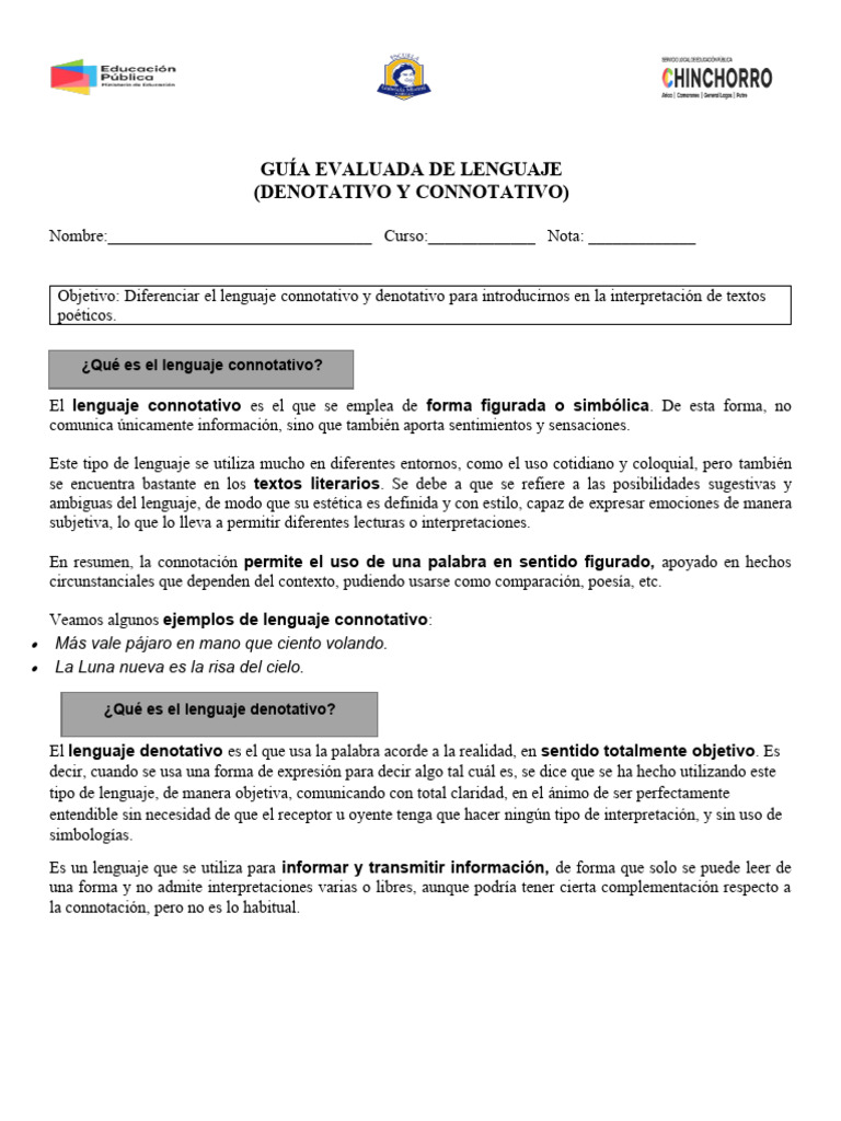 Guía Del Lenguaje Sumativa Pdf Connotación 3691