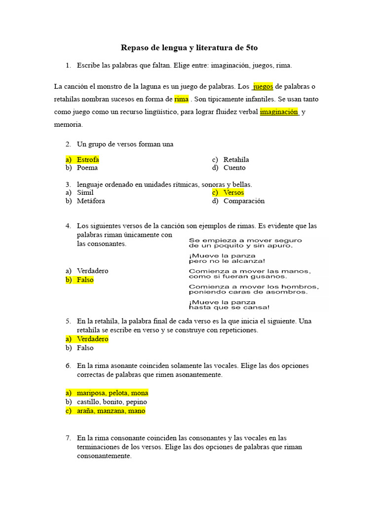 Repaso de Lengua y Literatura de 5to | PDF | Rima