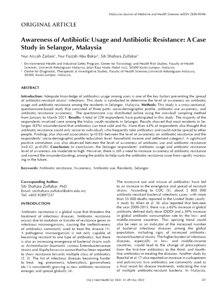 Awareness of Antibiotic Usage and Antibiotic Resistance - A Case Study ...