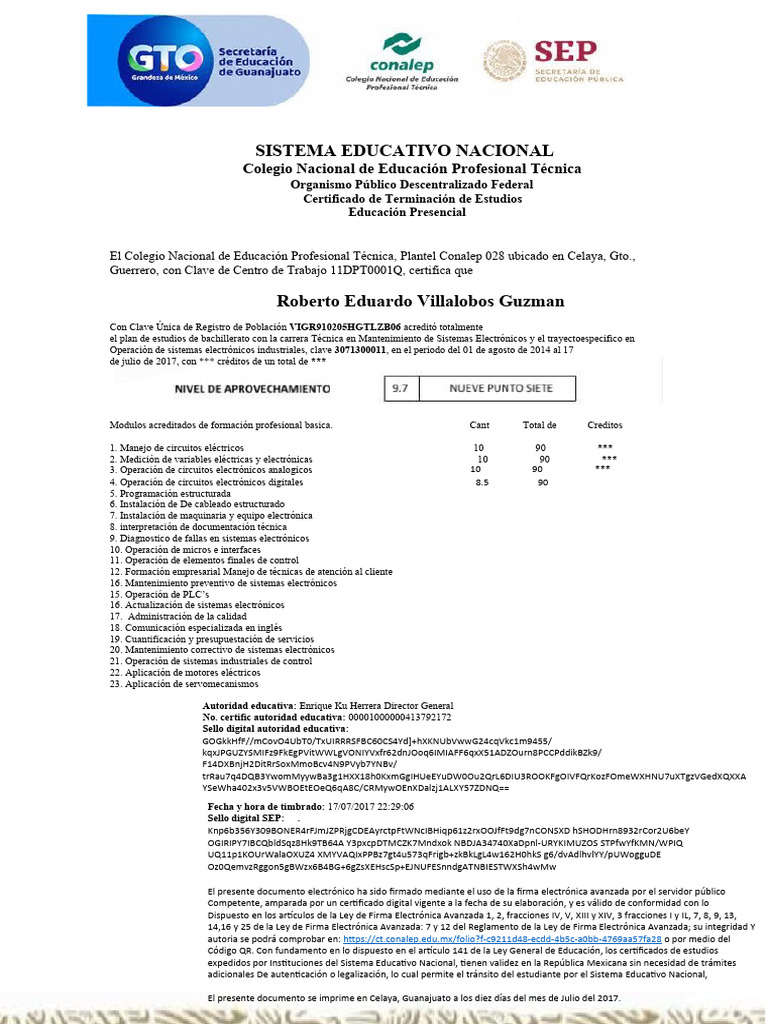 Certificado Conalep 1 | PDF | Finanzas y dinero | Informática