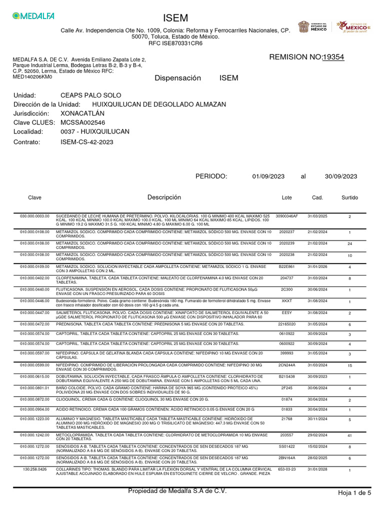 ReporteFacturacionPDF DISPENSACION ISEM | PDF | Tableta (Farmacia) | Drogas