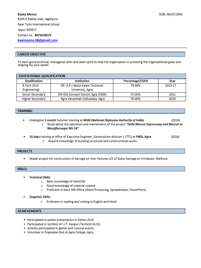Kavita Meena CV | PDF
