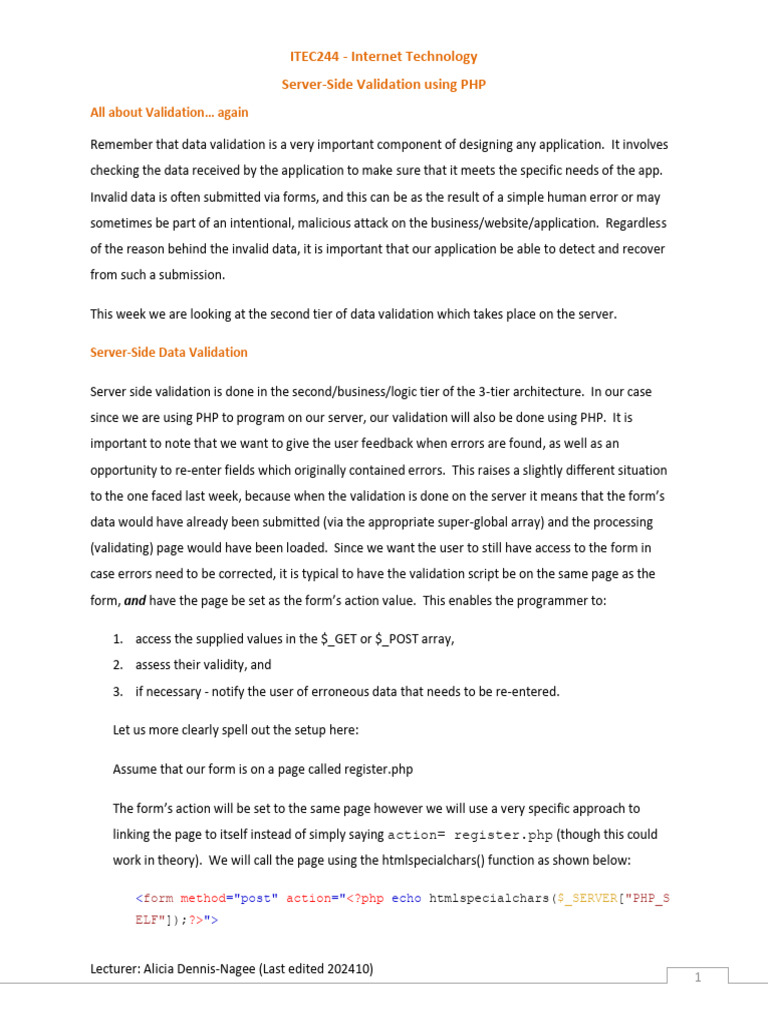 ITEC244 ServerSideValidation 202410 | PDF | Dynamic Web Page | Php