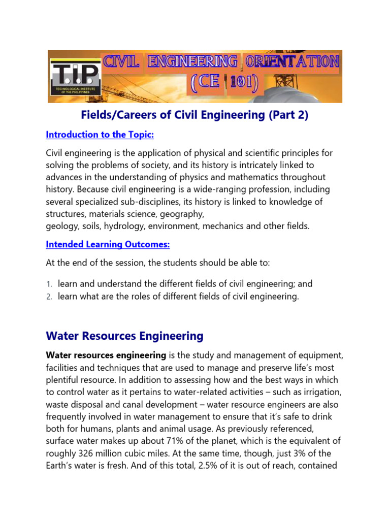 Module 4.2 - Fields-Careers of Civil Engineering Part 2 | PDF ...