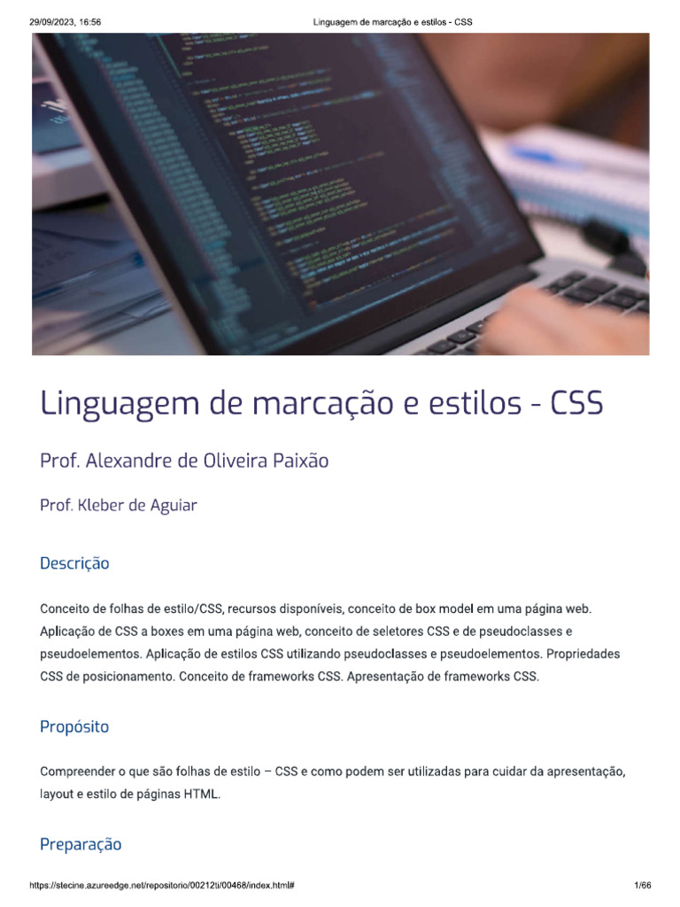 Linguagem De Marcação E Estilos Css Pdf