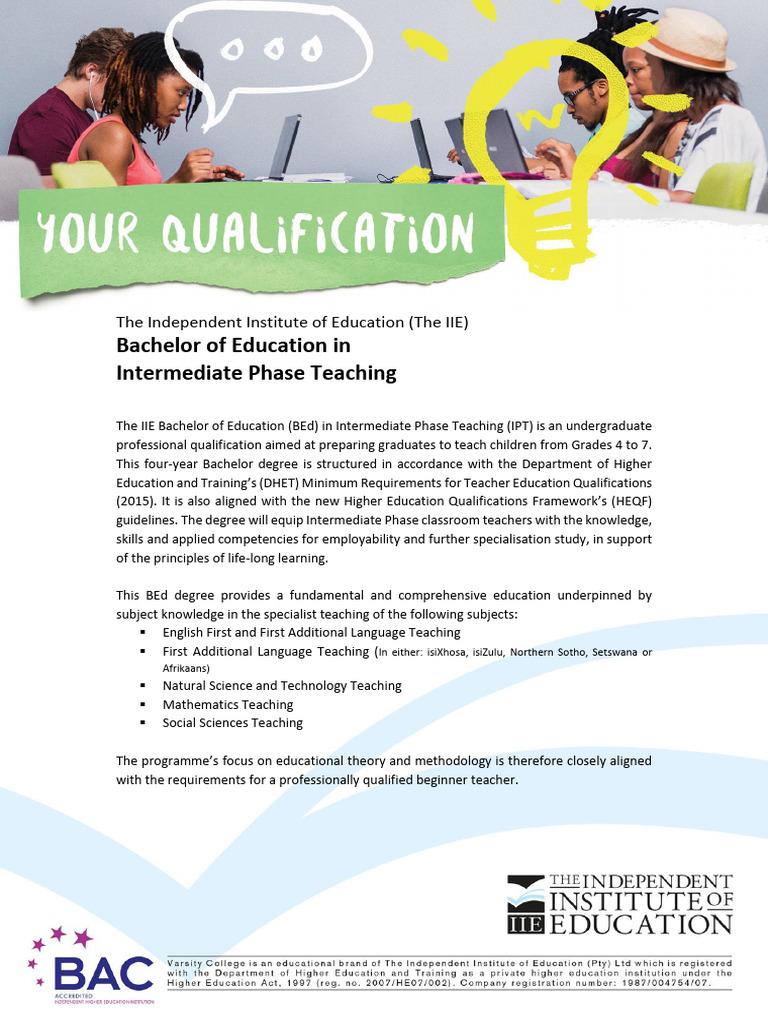 IIE Bachelor of Education in Intermediate Phase Teaching Factsheet 2019 ...