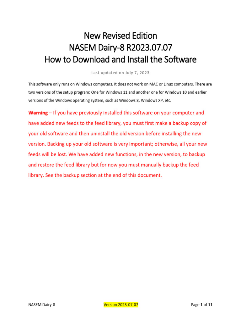 NASEM Dairy-8 Software Installation Guide | PDF | Screenshot ...