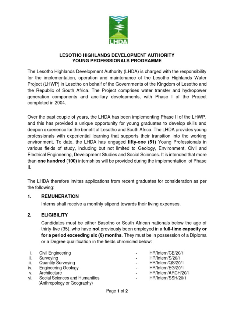 LHDA Young Professionals Program 2023 | PDF | Internship | Job Hunting