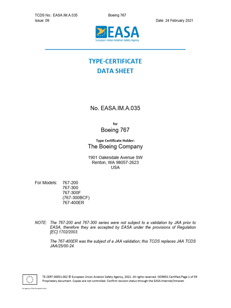 Boeing 767 Type Certificate Data Sheet | PDF | Airplane | Federal ...