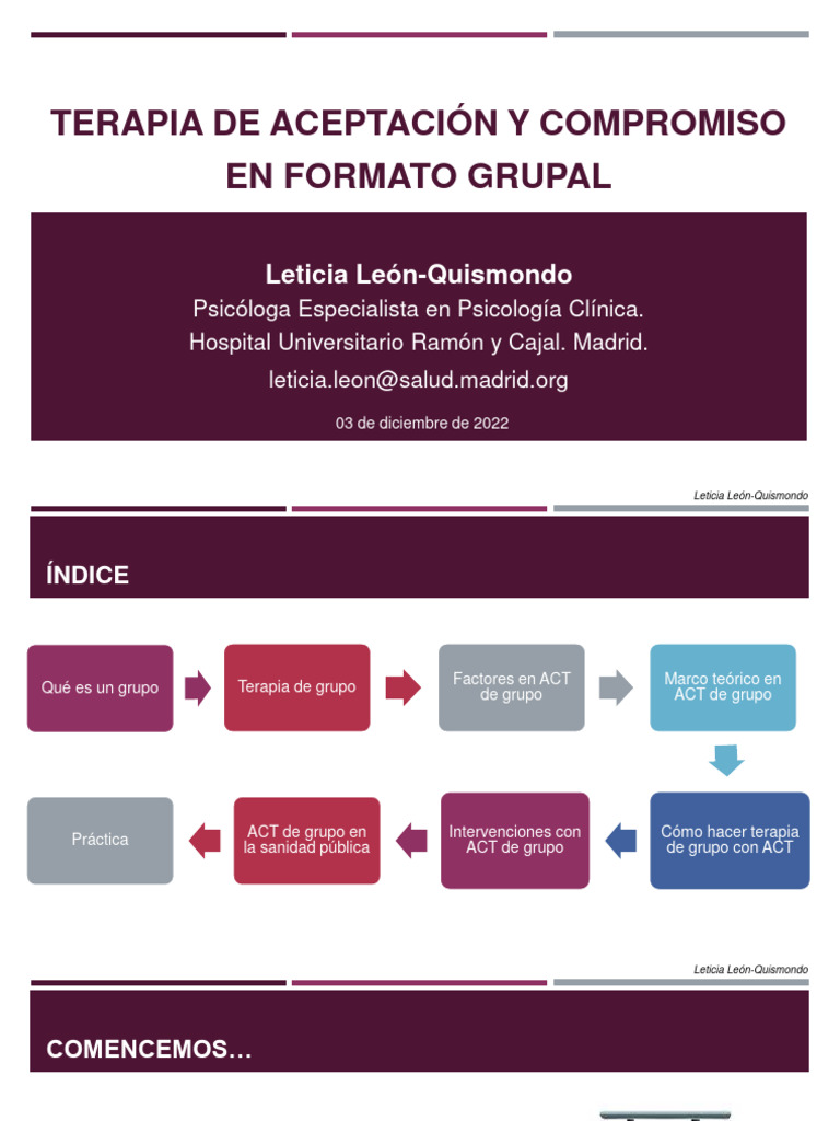 Terapia ACT Grupal: Guía Práctica | PDF | Psicoterapia | Comportamiento