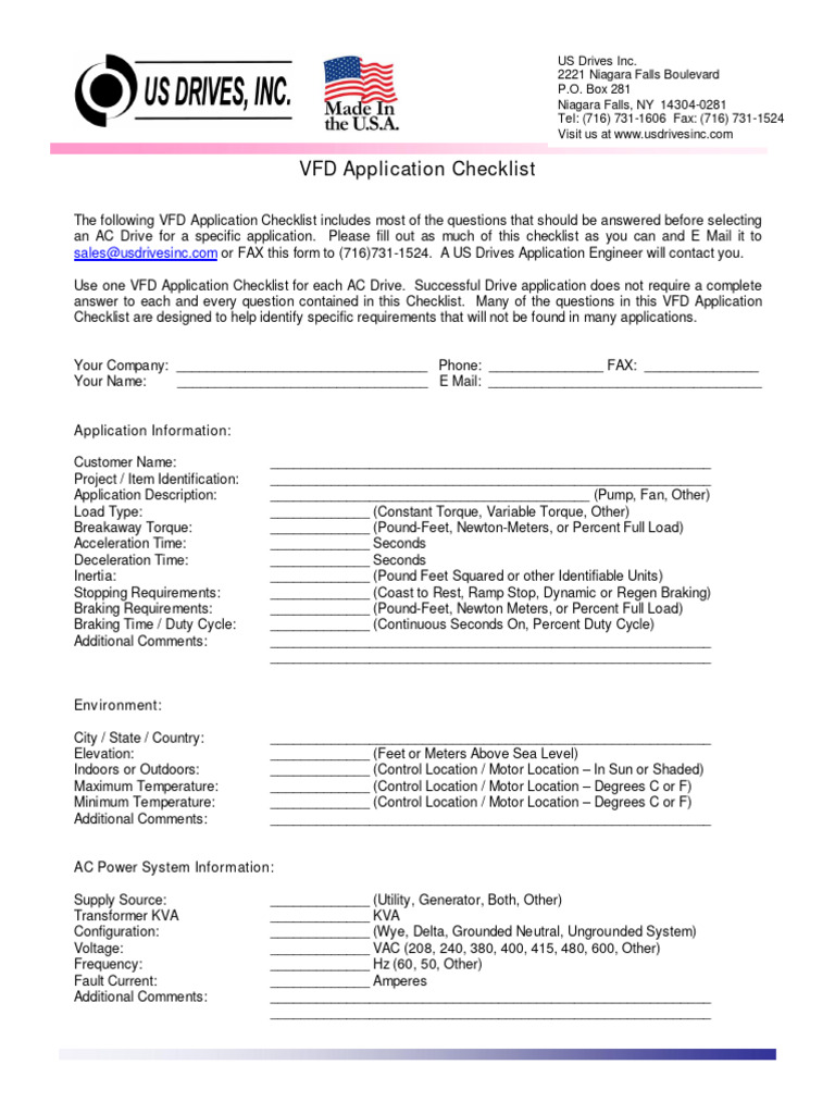 VFD Application Checklist | PDF | Alternating Current | Electric Motor