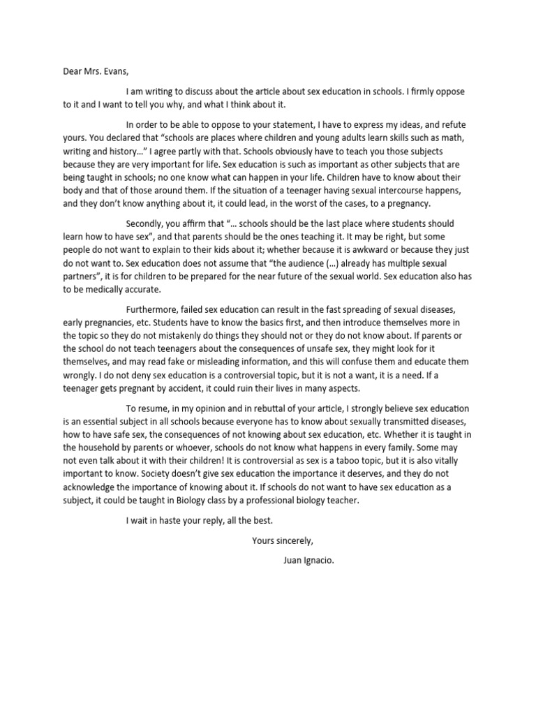 Igcse Letter Draft Pdf Sex Education Intimate Relationships