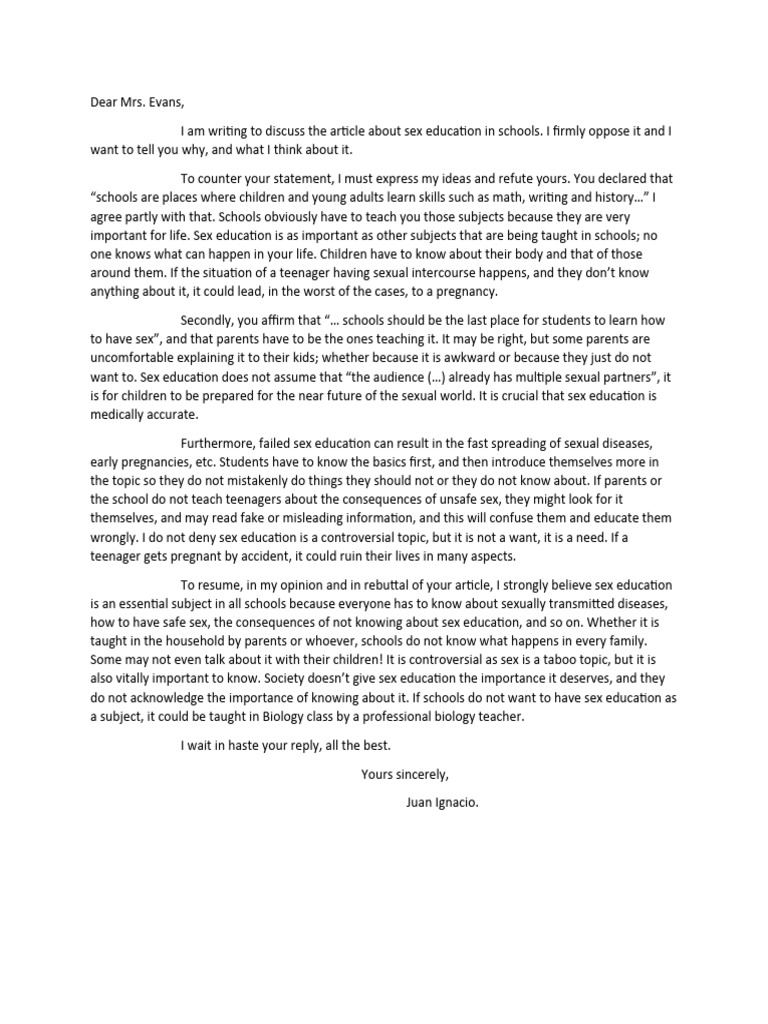 Igcse Letter Draft Ai Correction Pdf Sex Education Sexology