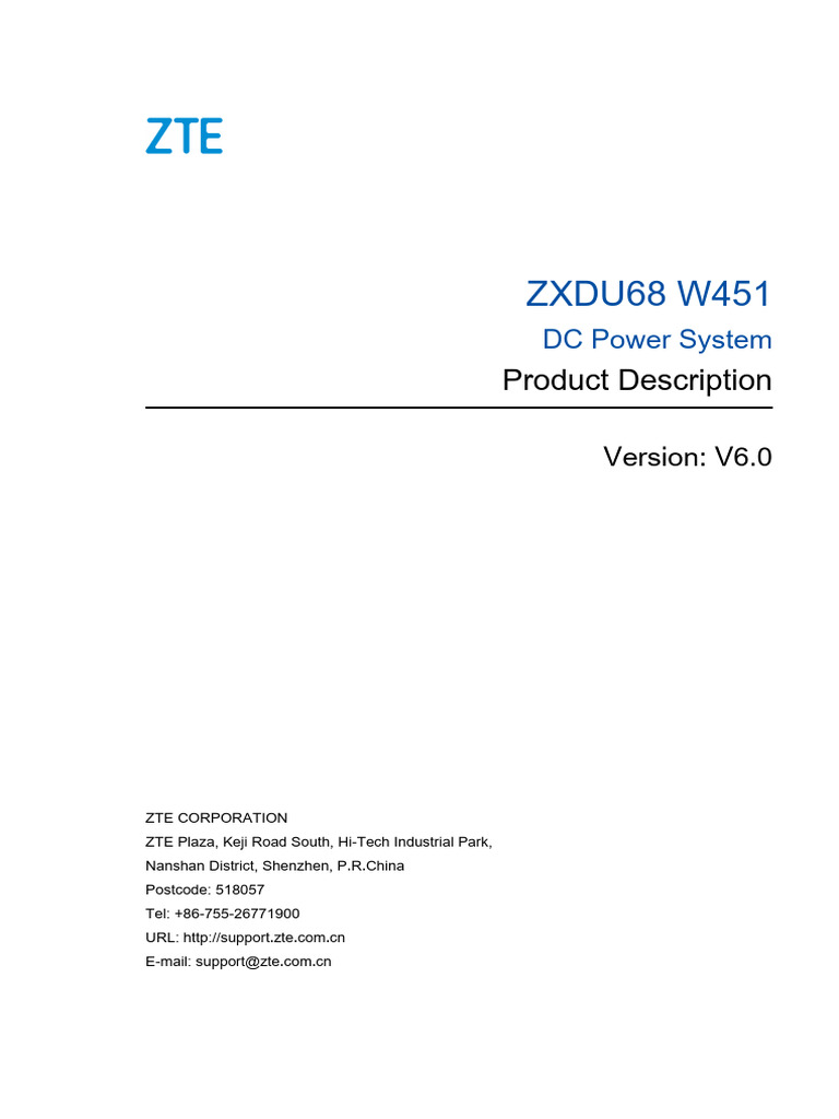ZXDU68 W451 (V6.0) DC Power System Product Description | PDF | Rectifier | Direct Current