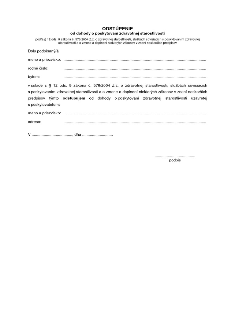 Odstupenie Od Dohody Vzor | PDF