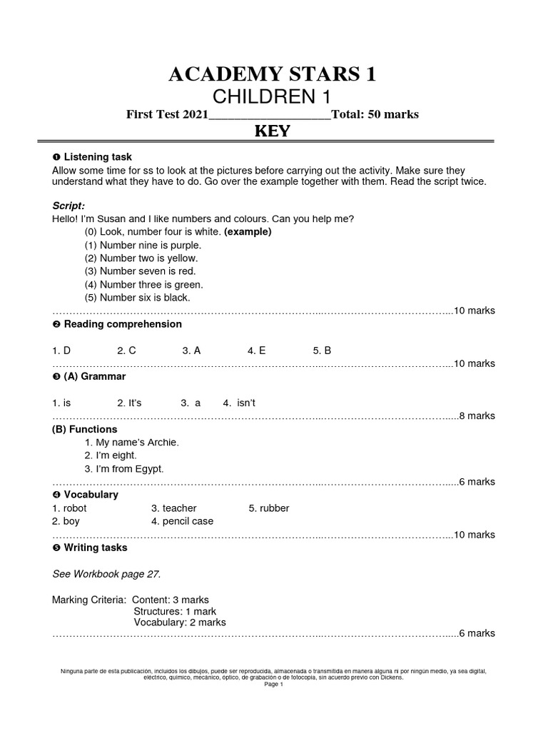 Academy Stars 1 - 1st Round 2021 - Key | PDF | Games & Activities ...