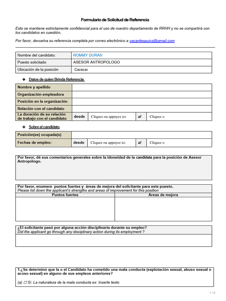 Formato - Solicitud - Referencias Laborales - ASESOR - ANTROPOLOGO ...