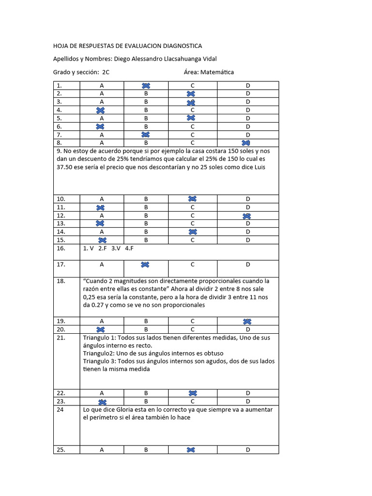 Prueba Diagnostica 2c de Secundaria Matematica | PDF