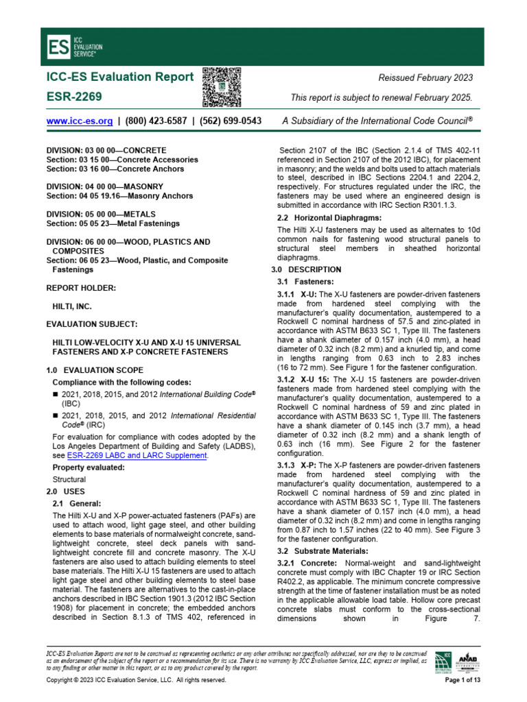 Esr 2269 | PDF | Strength Of Materials | Concrete