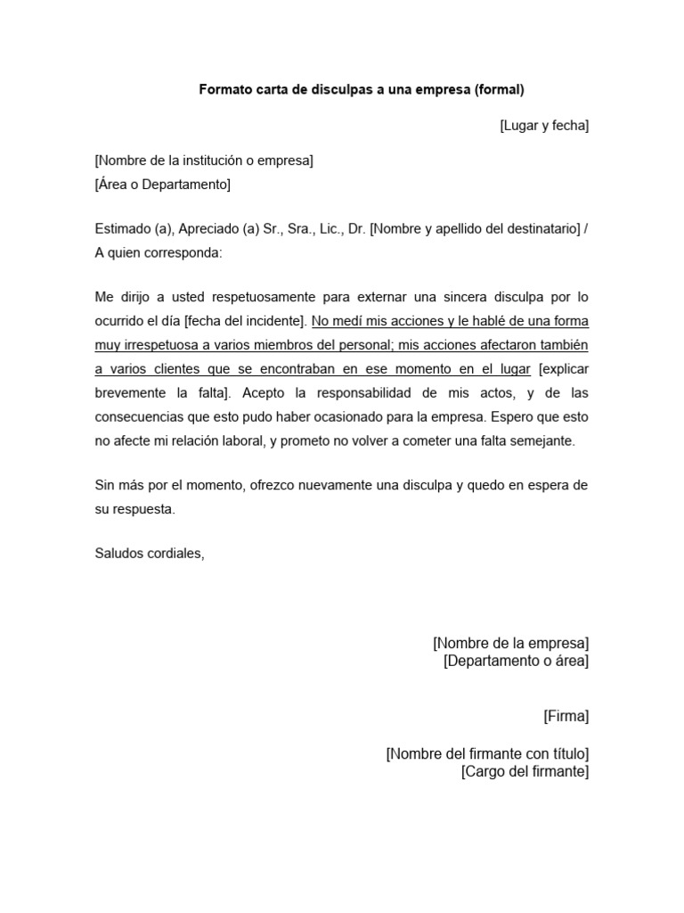 FORMATO. Carta de Disculpas | PDF