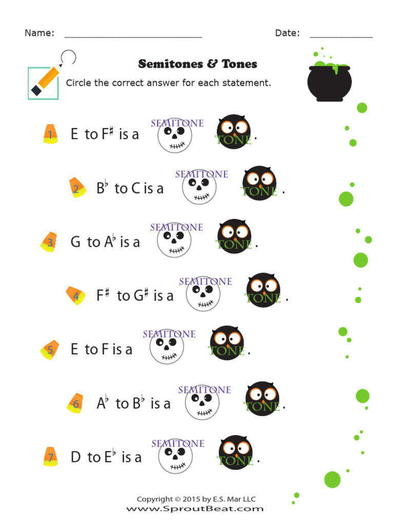 HALL22 - Music Worksheet - Semitones & Tones | PDF