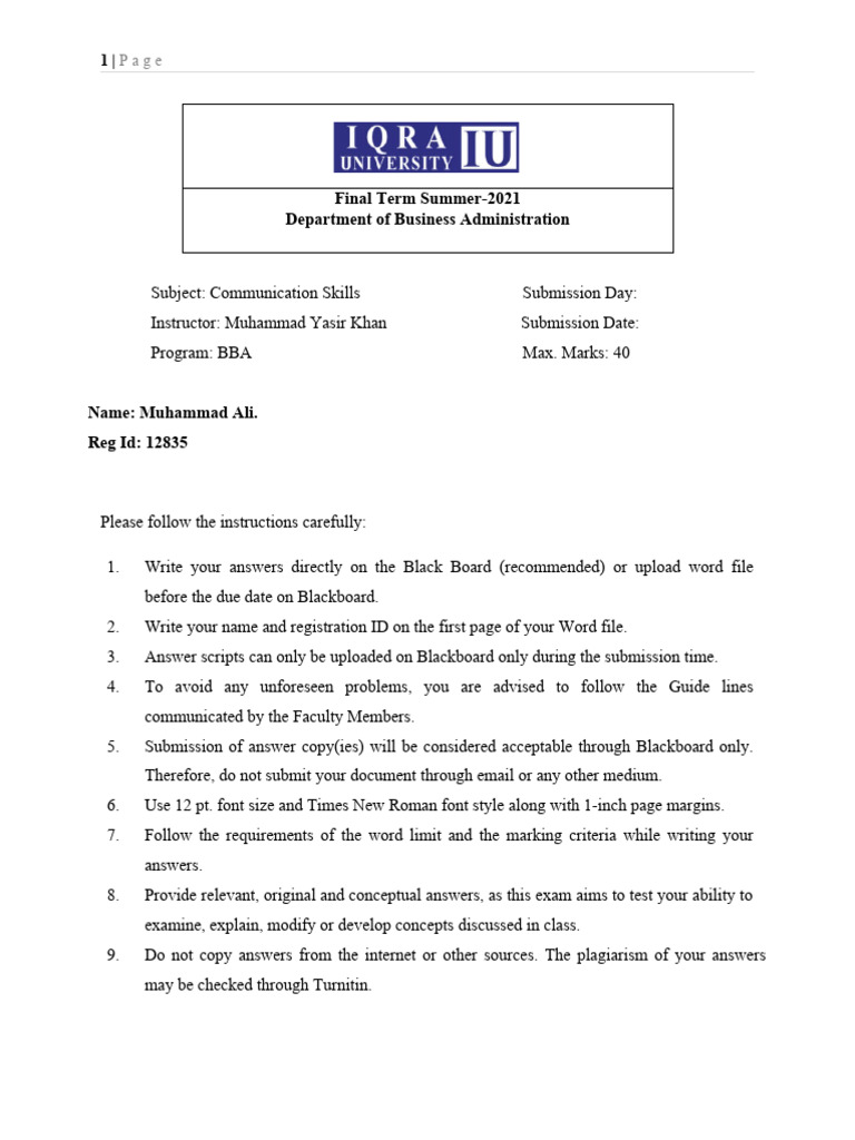 Cs Final Term Summer 2021 Pdf Insurance Turnitin