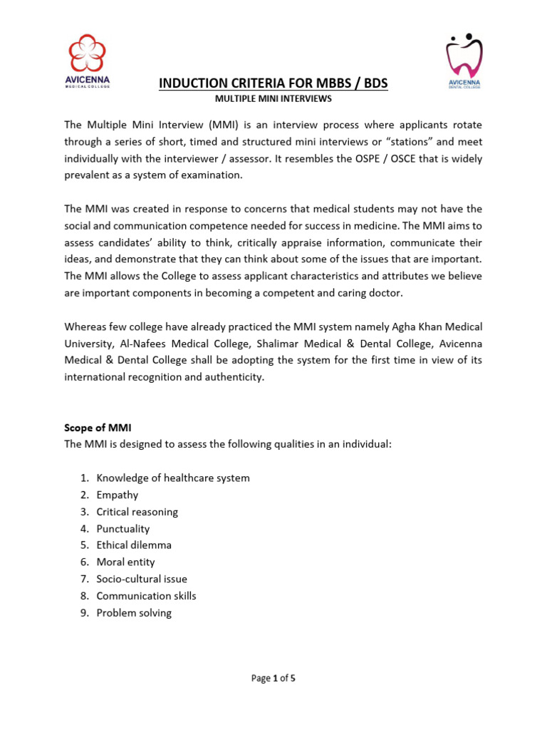 Multiple Mini Interview 1 | PDF | Critical Thinking | Dental Degree