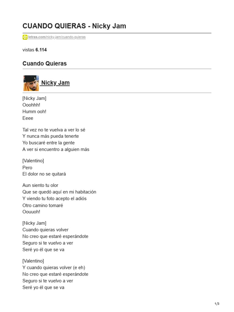 CUANDO QUIERAS - Nicky Jam | PDF