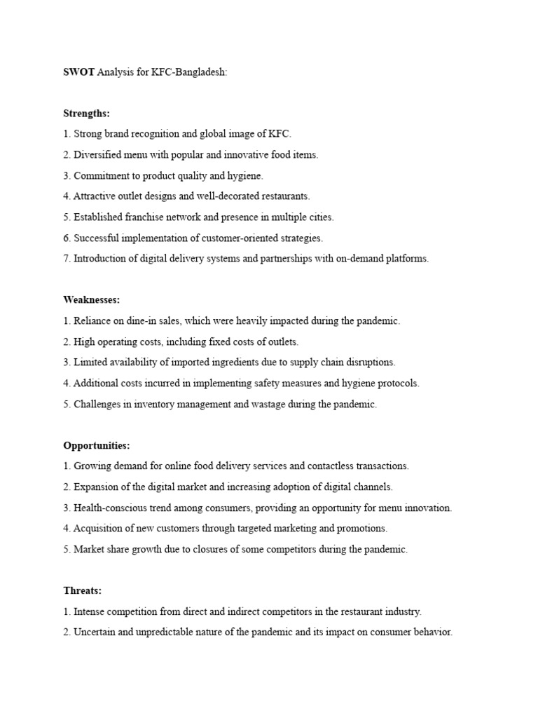 SWOT Analysis For KFC 1 | PDF