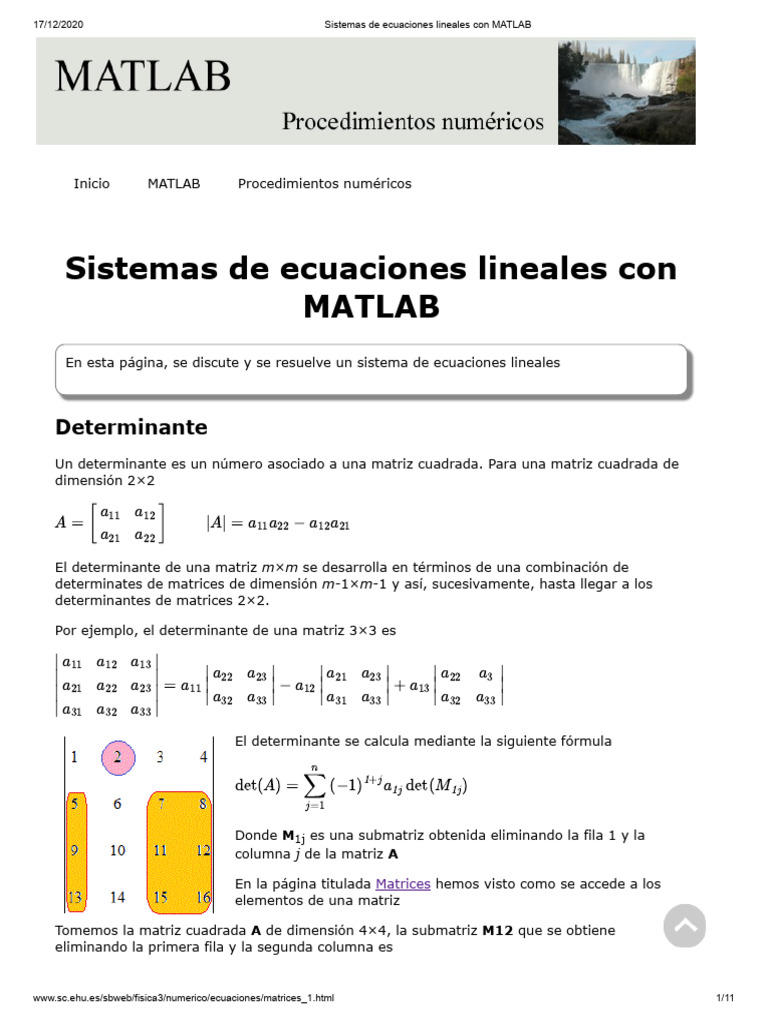 Sistemas de Ecuaciones Lineales Con MATLAB | PDF | Determinante ...