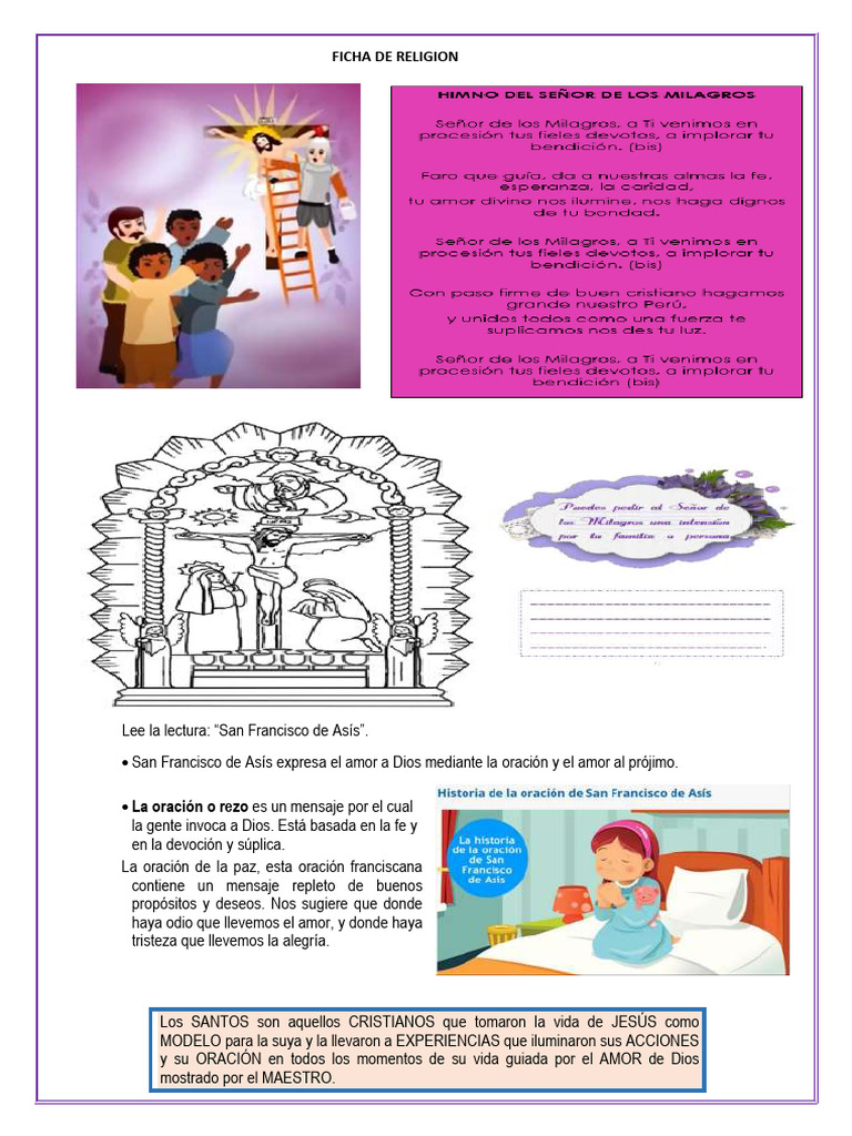 Ficha de Religion Niños 30-10-23 | PDF | Santo | Oración