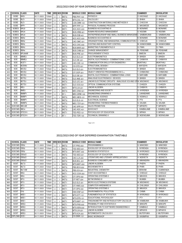 Examtimetable 2022 - 2023 End of Year Deferred Updated | PDF | Electronics | Computing