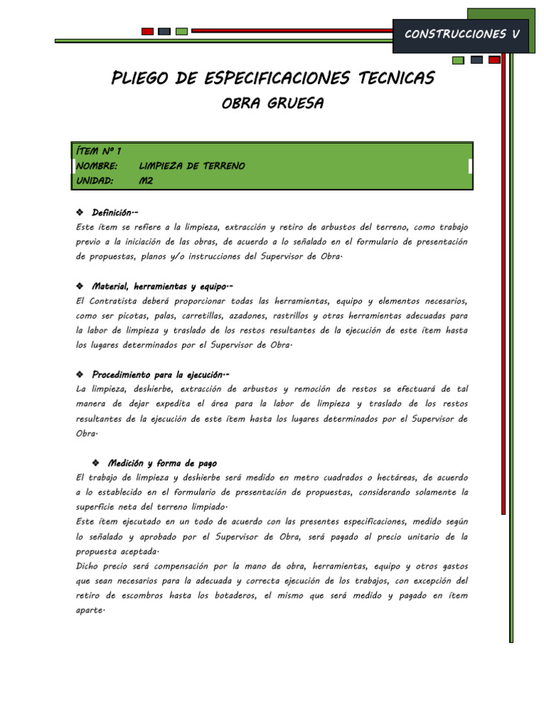 Pliego de Especificaciones Tecnicas | PDF | Hormigón | Cemento Pliego de Especificaciones Tecnicas | PDF | Hormigón | Cemento