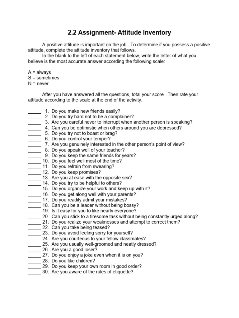 2.2 - Attitude Inventory Assignment | PDF