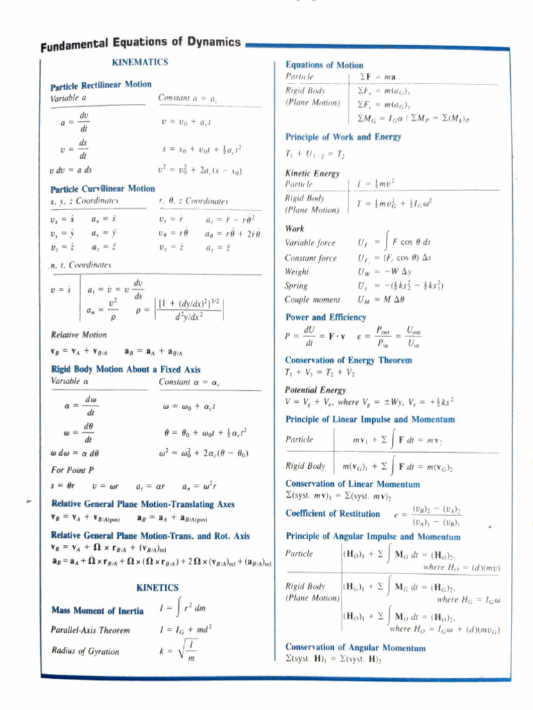 Formulario Hibbeler Dinamica | PDF