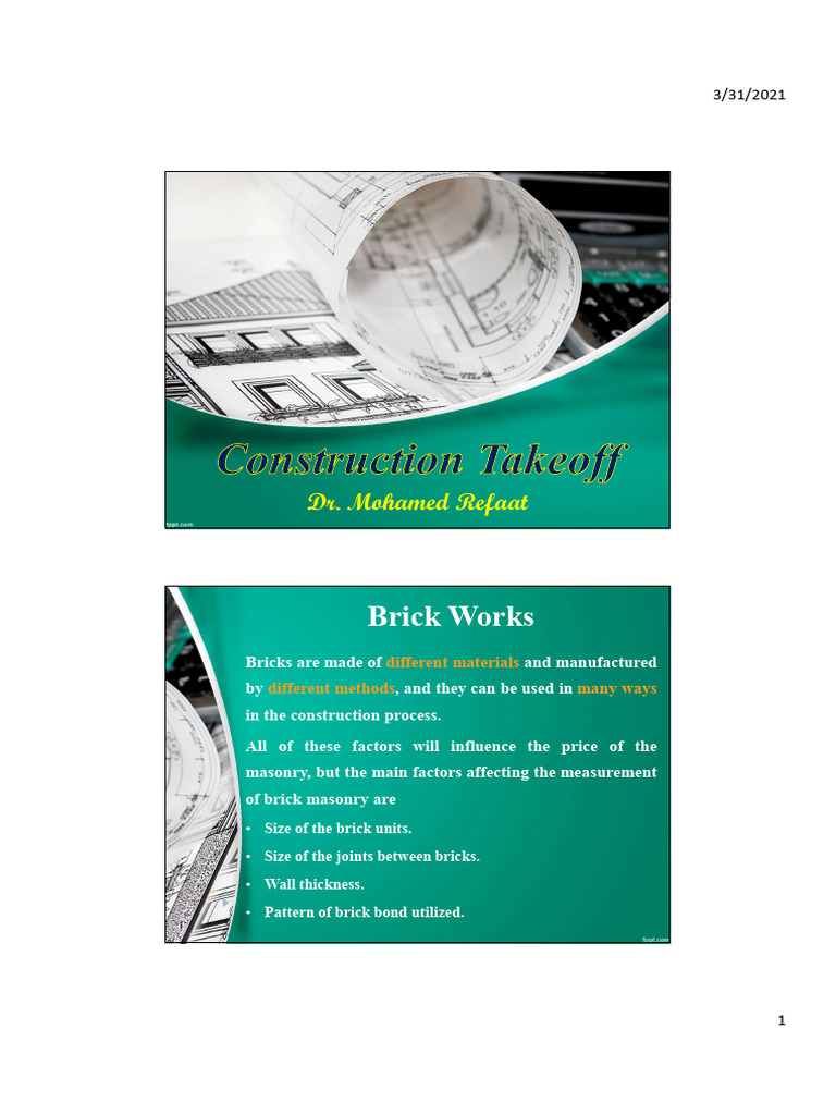 4 - Construction Takeoff | PDF | Brick | Masonry