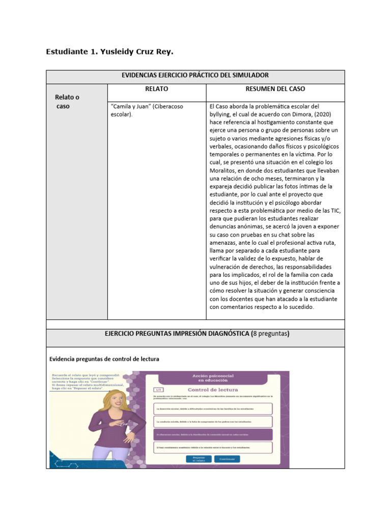 Yusleidy Ejercicio Simulador Evidencias | PDF | Acoso cibernético