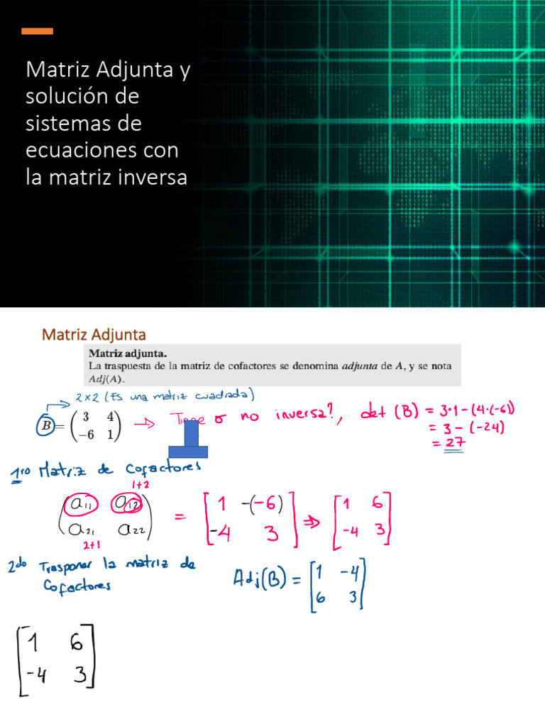 matriz adjunta y solución de sistemas de ecuaciones lineales | PDF