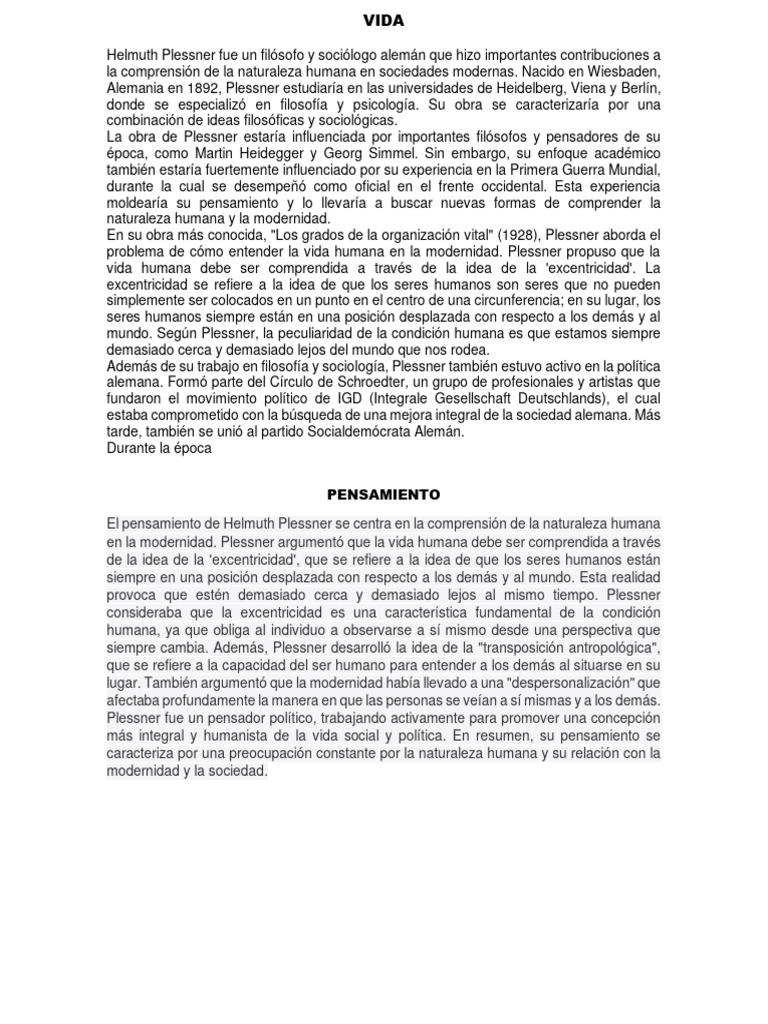 Helmuth Plessner | PDF | La naturaleza humana | Sociología