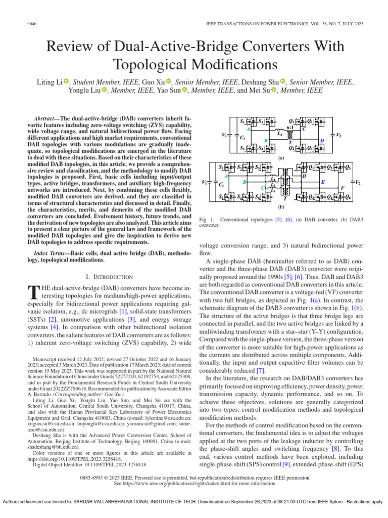 Review of Dual-Active-Bridge Converters With Topological Modifications | PDF | Inductor | Capacitor