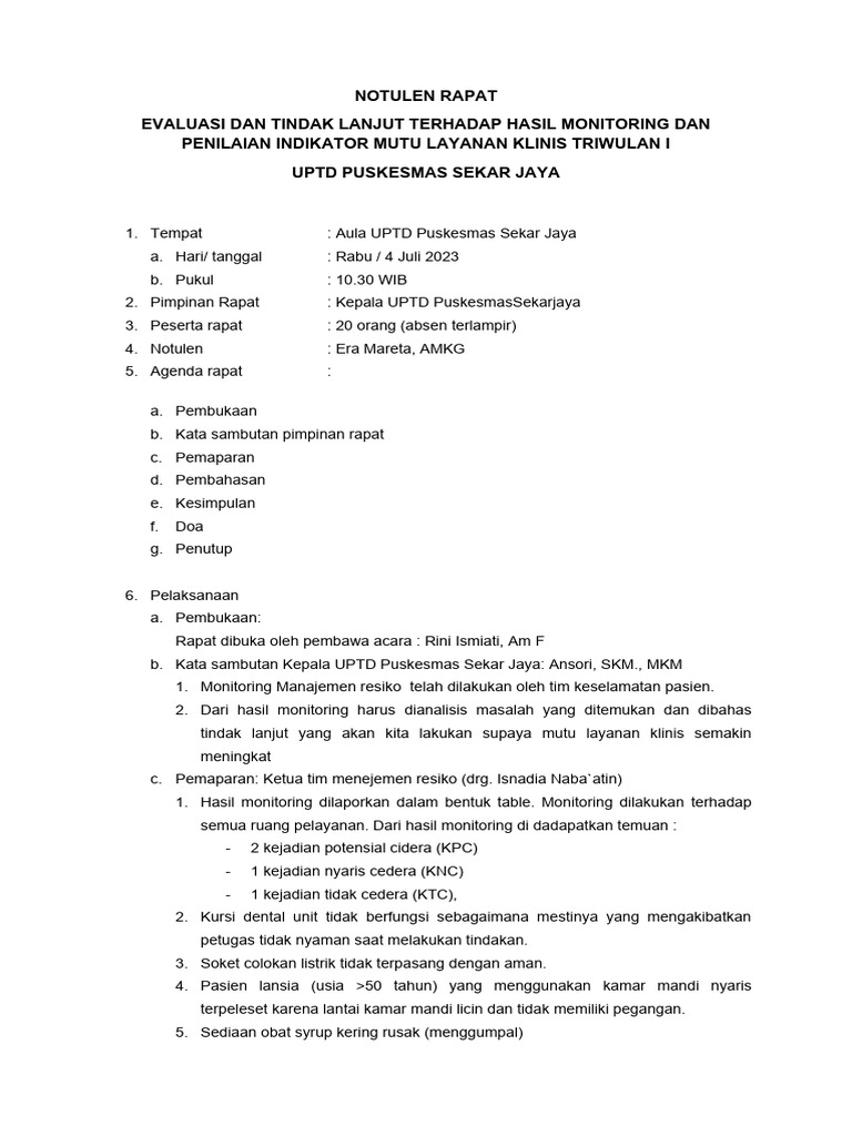 Notulen Rapat MR & Dokementasi Rapat | PDF